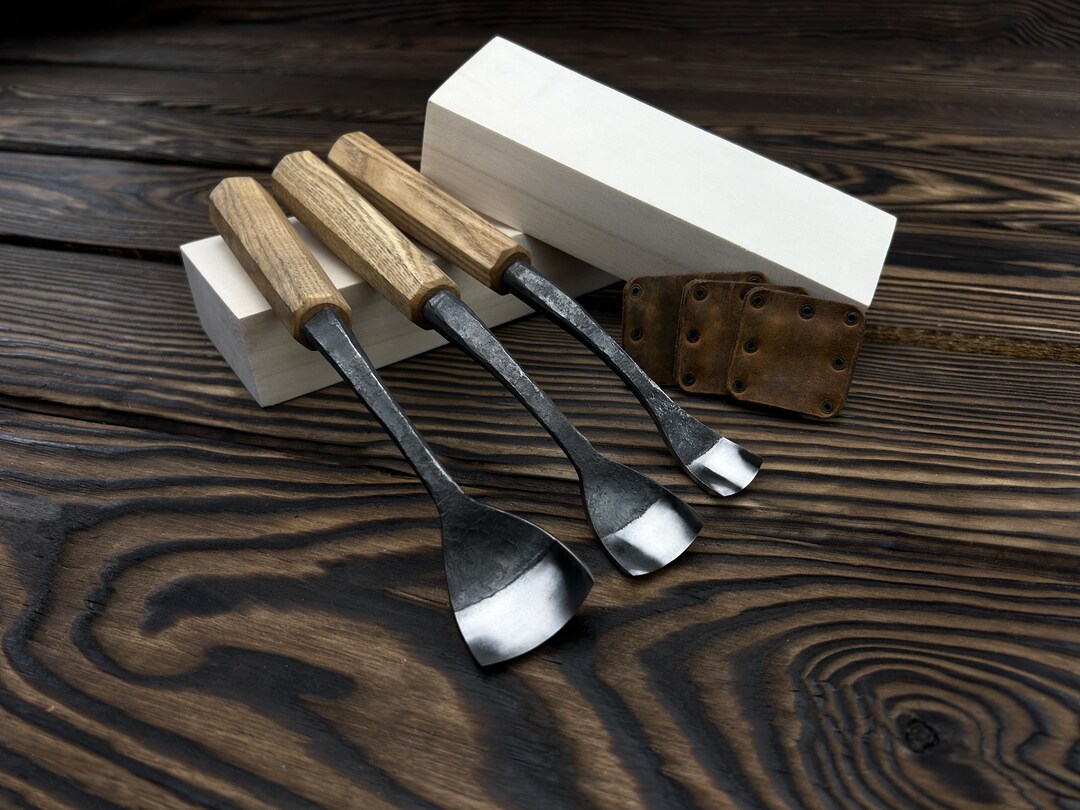 3-piece Hand-forged Spoon Gouge Set. Wood Carving Gouges. Carbon Steel ...