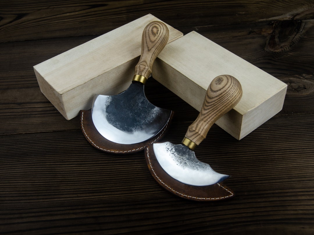 Forged Leather Round Knife Set 2pcs. Leather Skiving Knife. Skinning ...