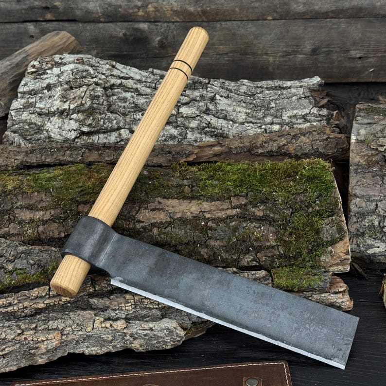 Wood Splitting Froe With Leather Sheath. Hand-forged Carbon Steel Blade ...