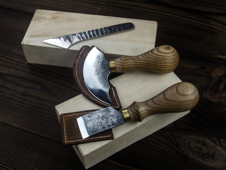3-piece Hand Forged Leather Knife Set for Expert Leatherworking ...