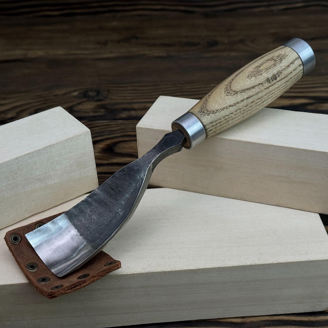 Hand-forged Bent Gouge. Wood Cutting Tool. Ash Handle. Carbon Steel ...