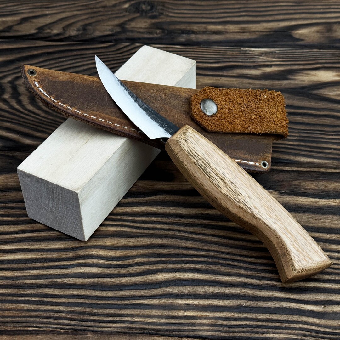 Hand-forged Sloyd Knife. Utility Wood Carving Knife. Ergonomic Ash Wood ...