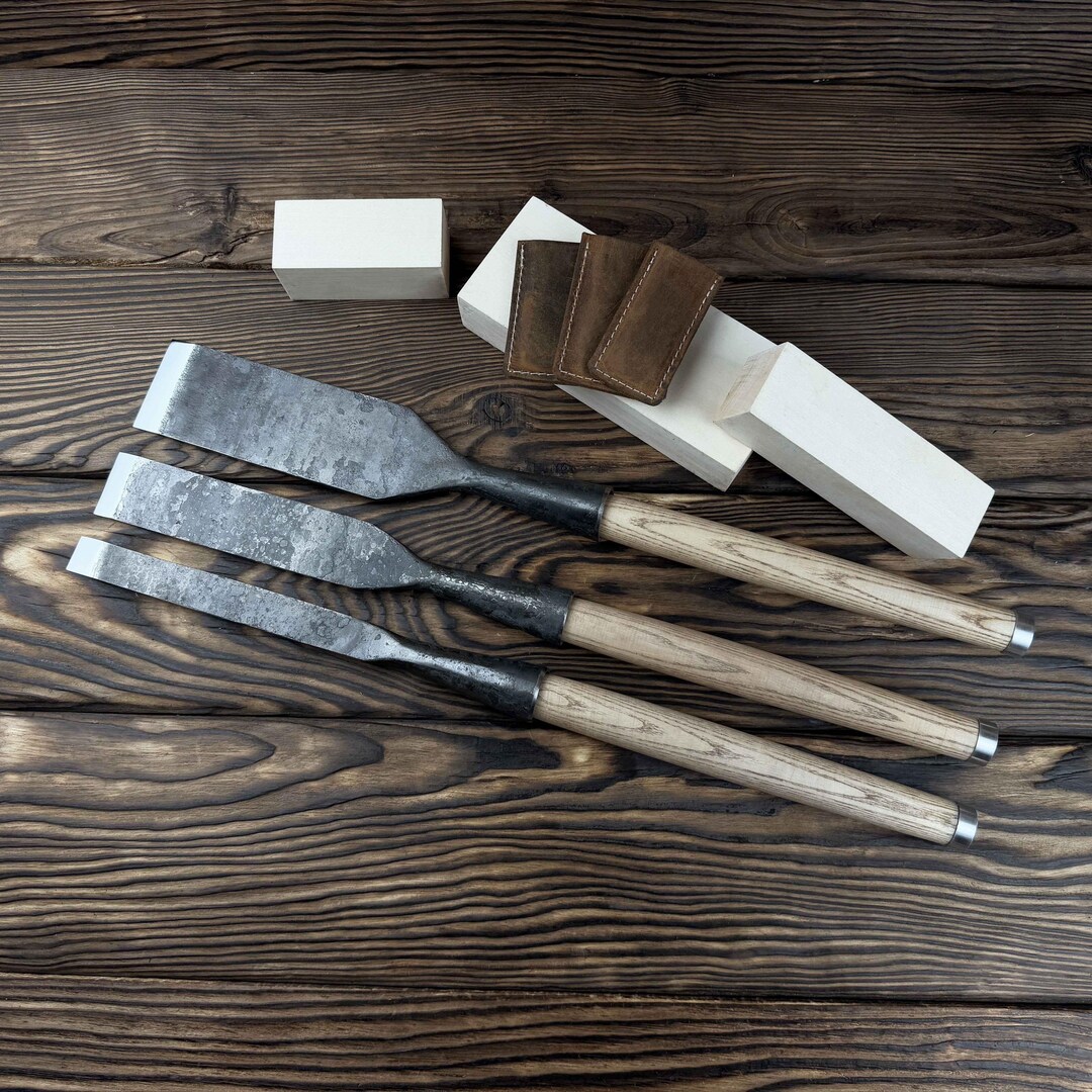 Hand-forged Timber Chisel Set 3 Pcs. Carpentry Slick Chisels. Carbon ...