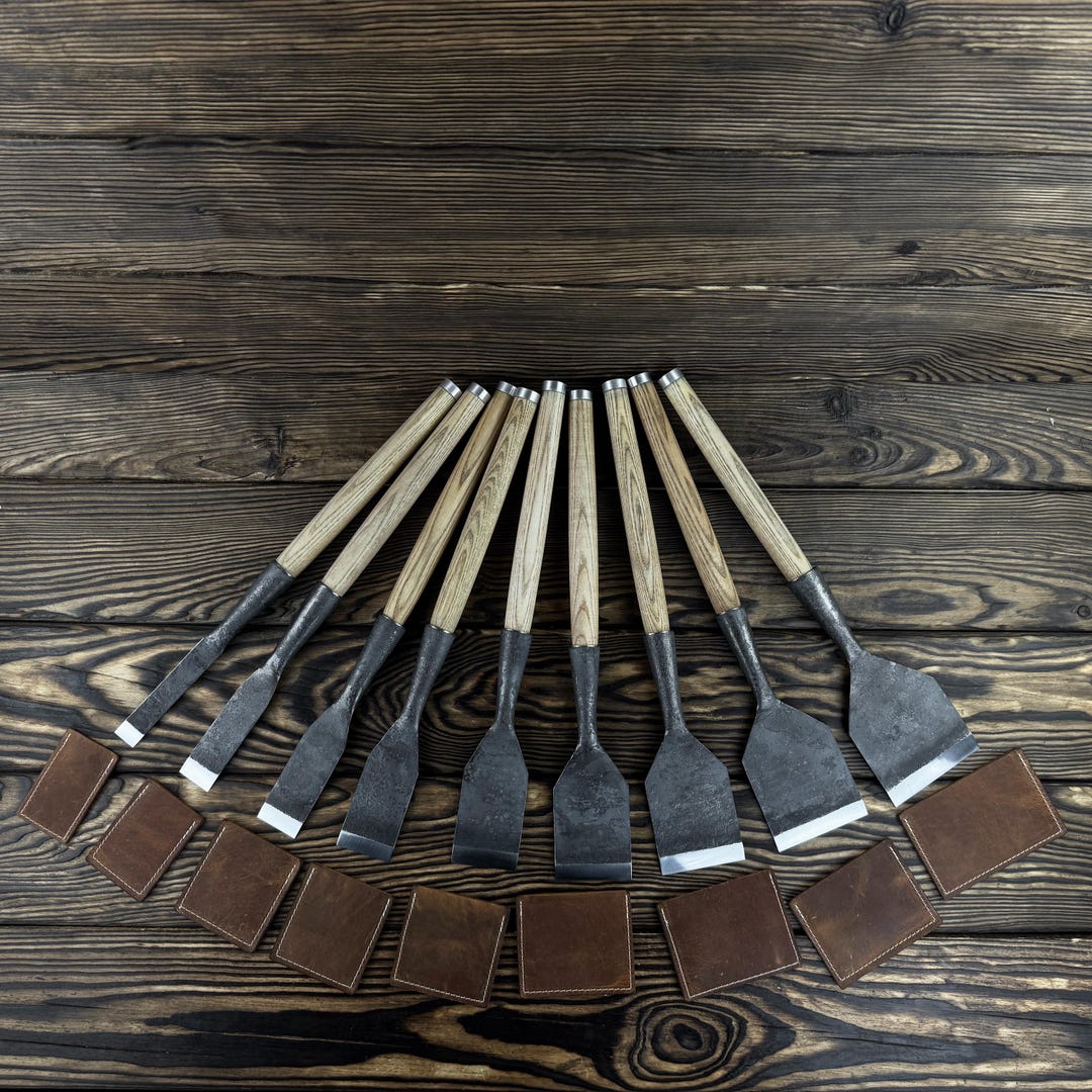 Hand-forged Slick Chisel Set 9 Pcs. Wood Carving Tools. 52100 Carbon ...