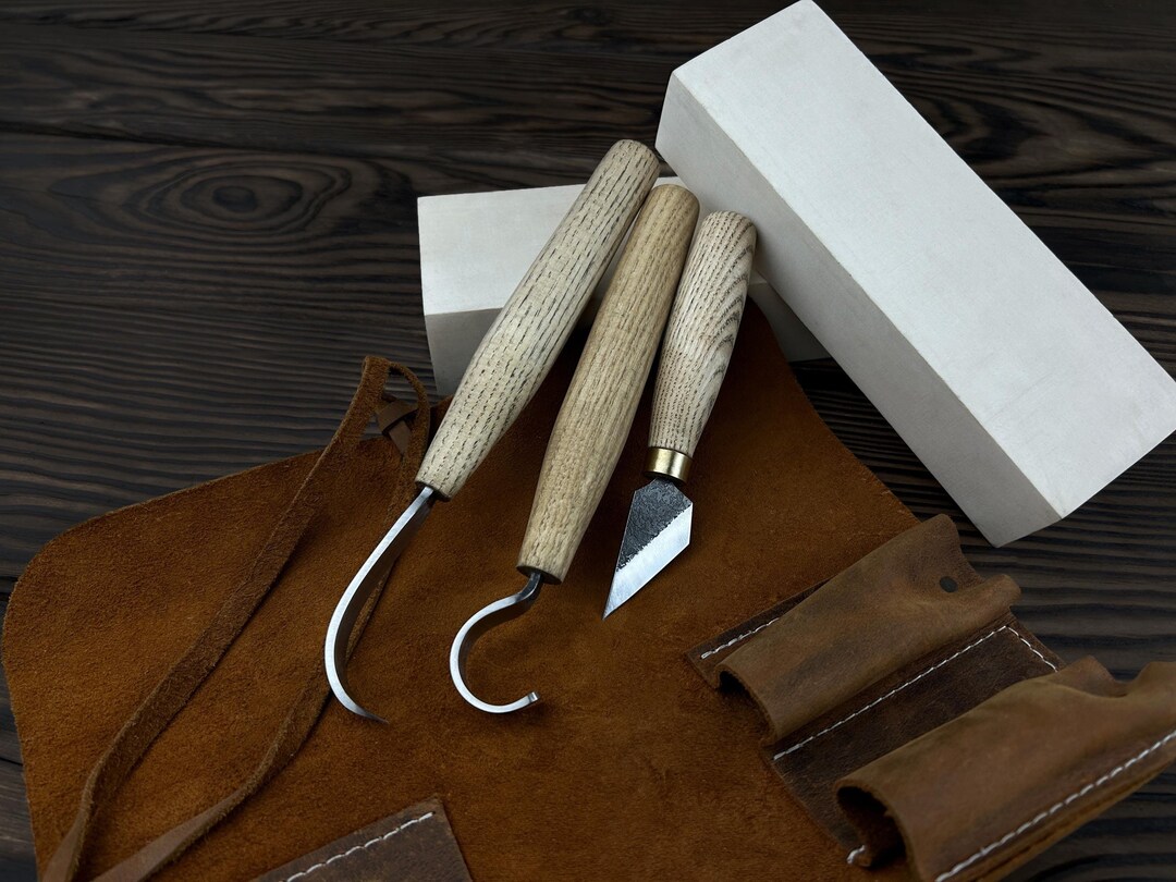 Hand Forged Spoon Carving Knives. Set 3 Pcs. Wood Carving Tools. Bent ...