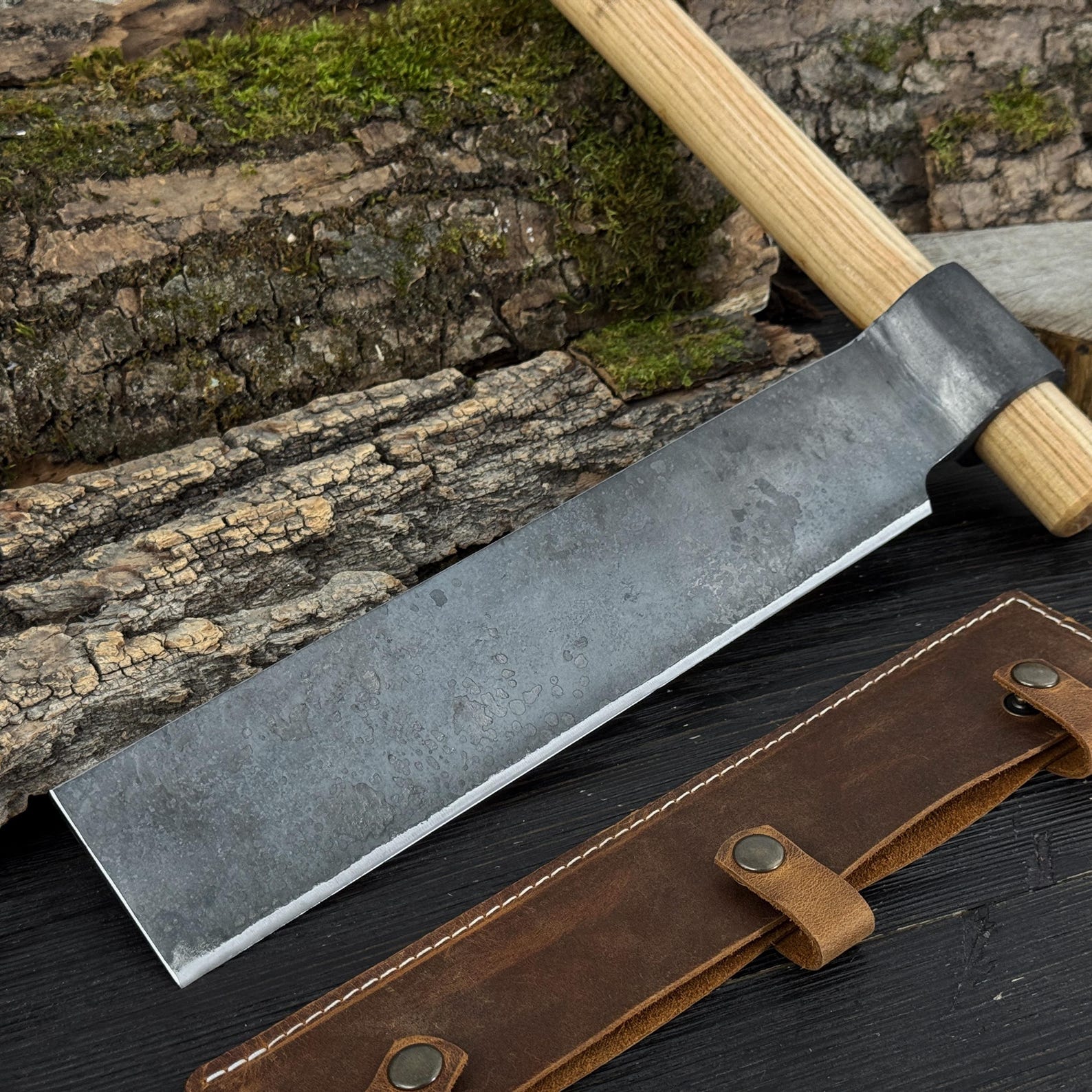 Wood Splitting Froe With Leather Sheath. Hand-forged Carbon Steel Blade ...