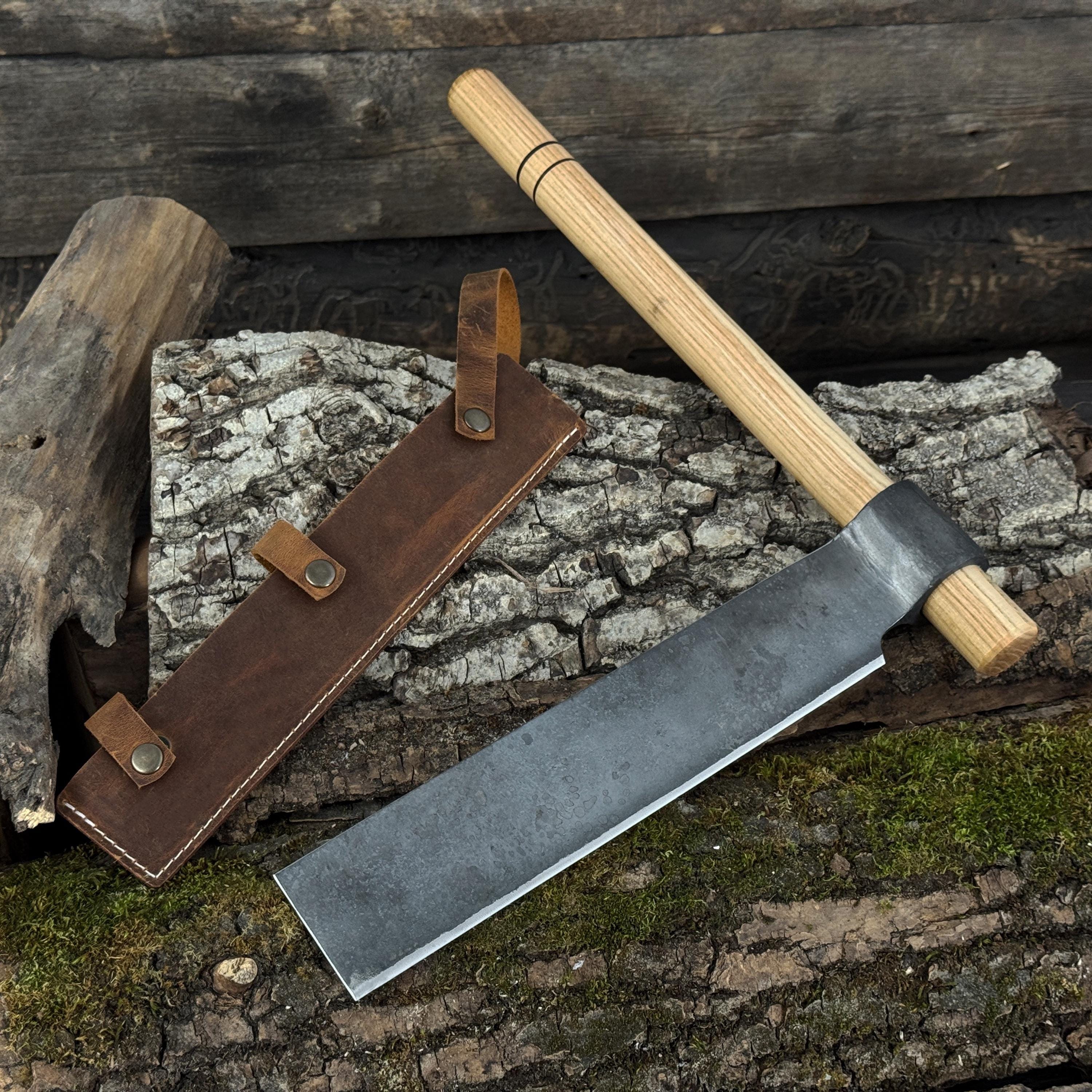 Wood Splitting Froe With Leather Sheath. Hand-forged Carbon Steel Blade ...