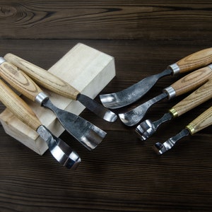 7-piece Wood Carving Tool Set. Spoons Bowls Carving Tools. Wood Carving Knives. Hand Forged Bent ...