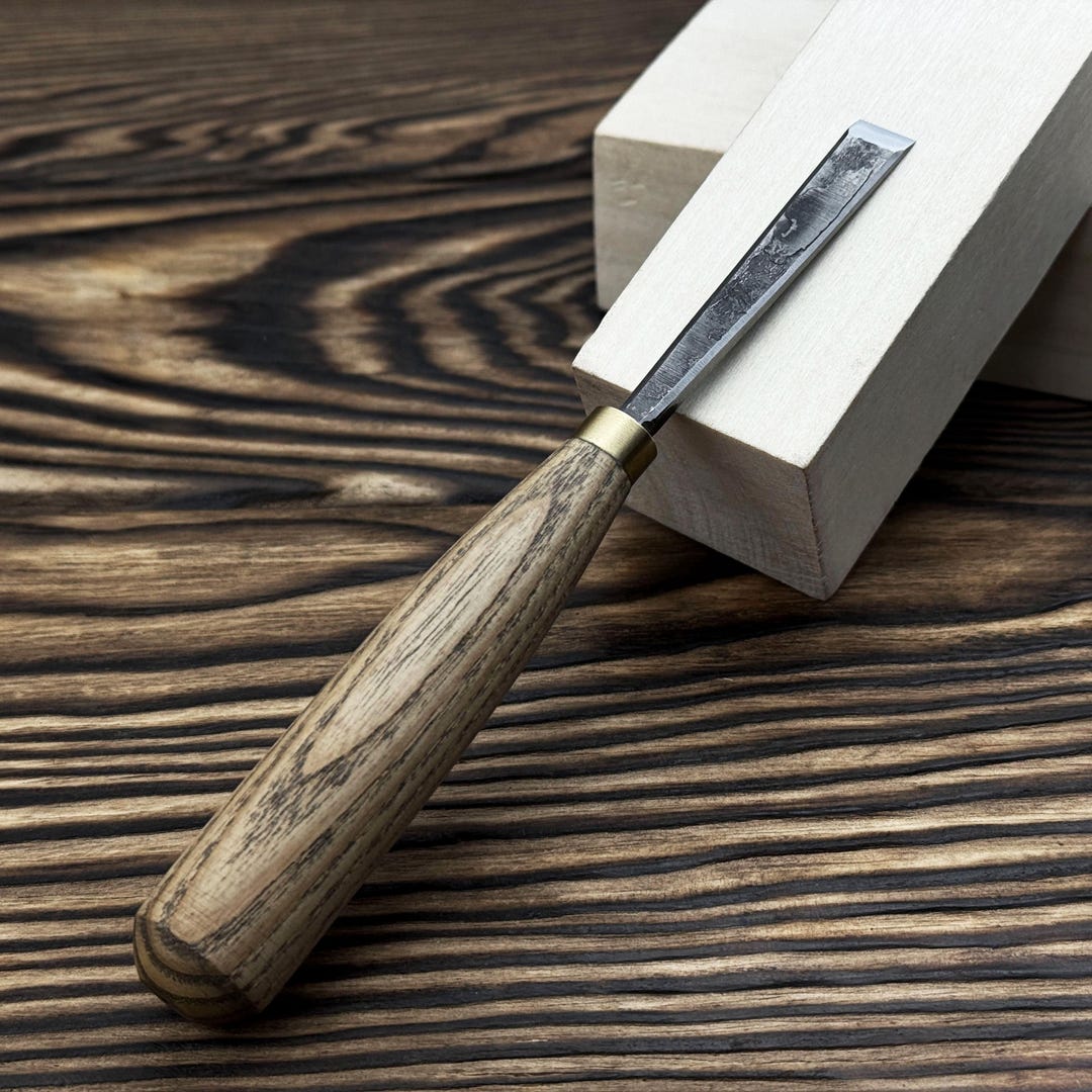Straight Hand-forged Chisel With Leather Sheath. 52100 Carbon Steel ...