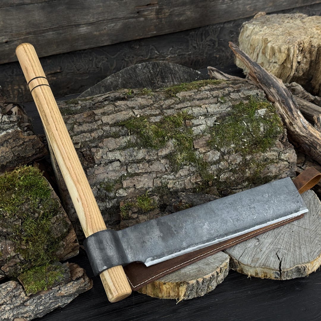Wood Splitting Froe With Leather Sheath. Hand-forged Carbon Steel Blade ...