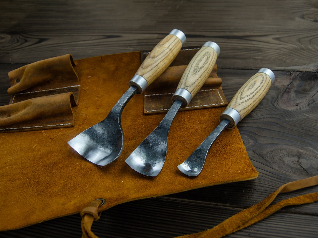 3-piece Spoon Bent Gouge Set. Hand Forged Bent Gouges. Spoon Carving ...