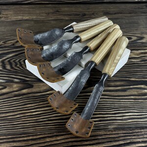 5-piece Hand-forged Bent Gouge Set. Wood Carving Gouges. Ergonomic Ash ...