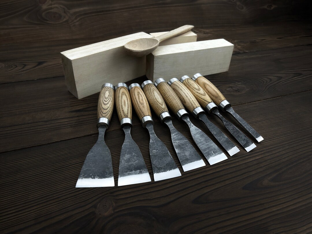 Wood Carving Chisel Set 8 PCS. Hand Forged Straight Chisels ...