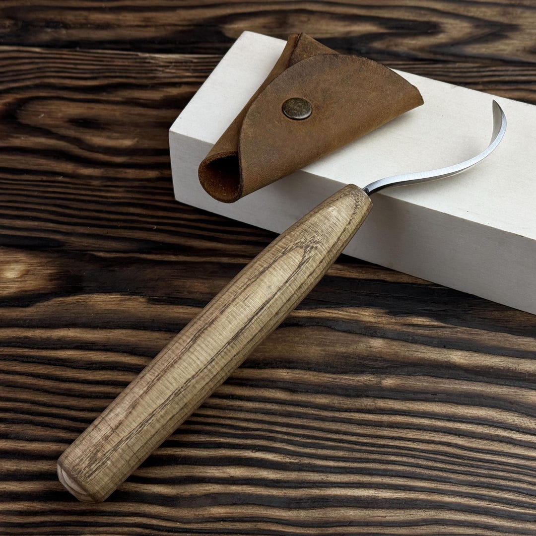 Hand-forged Long Hook Knife With Leather Sheath. for Carving Spoons ...