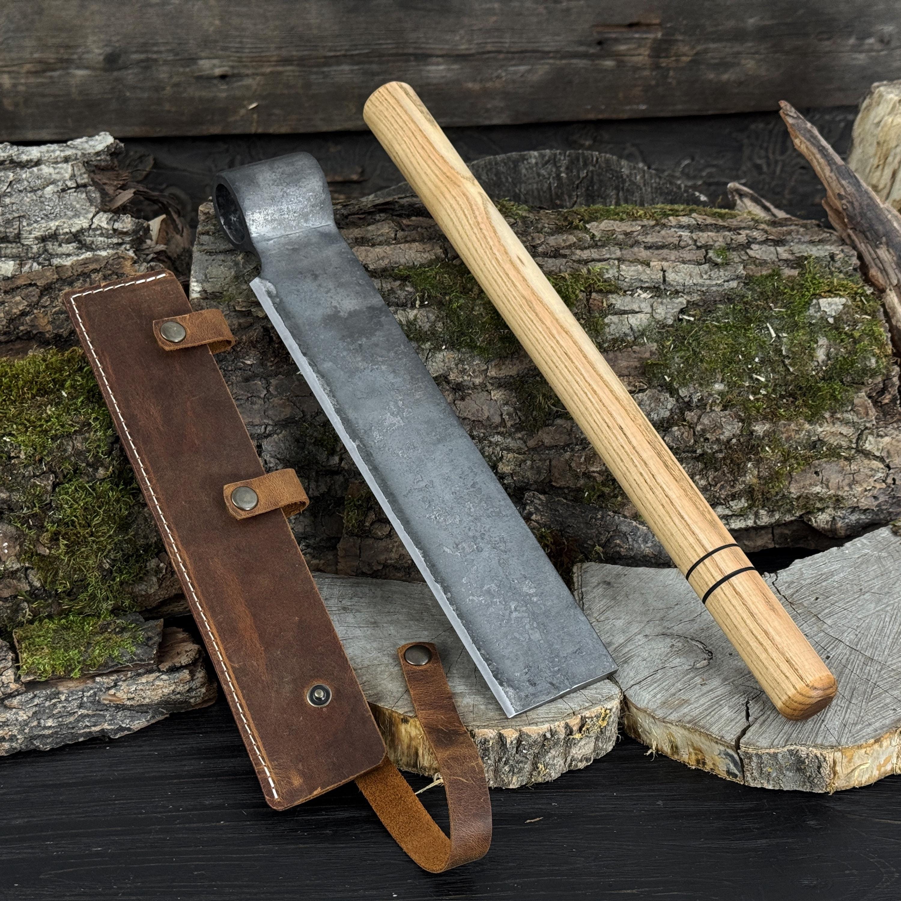 Wood Splitting Froe With Leather Sheath. Hand-forged Carbon Steel Blade ...