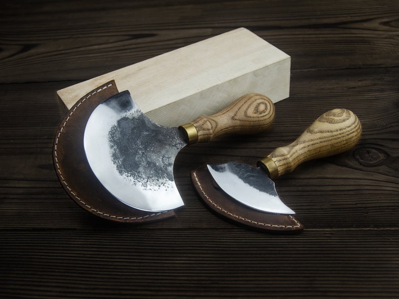 Hand Forged Leather Cutting Knives. 2-piece Leather Knife Set ...