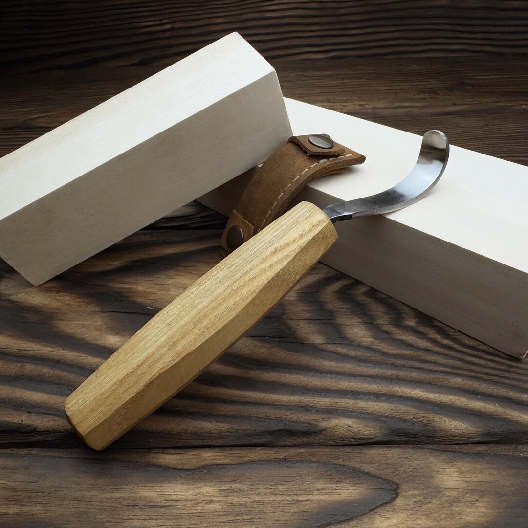 Hand-forged Spoon Carving Hook Knife With Leather Sheath. Bowl Carving ...