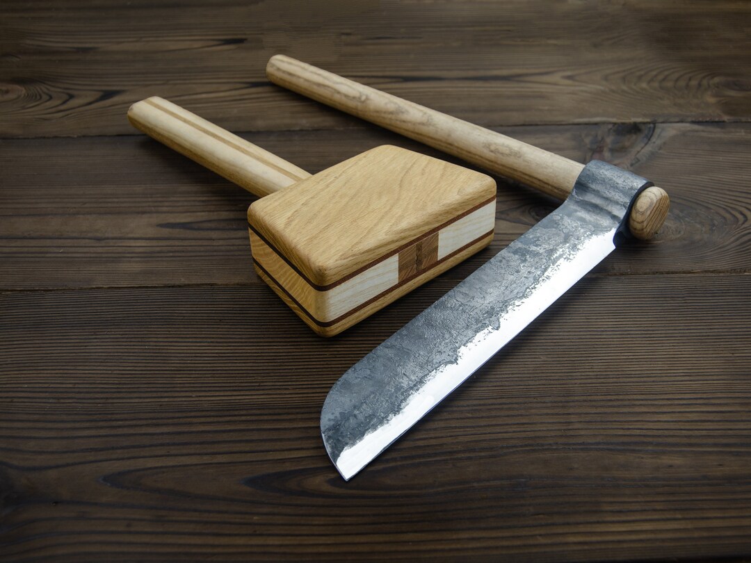 Hand Forged Splitting Froe With Wooden Mallet. Woodworking Tools ...