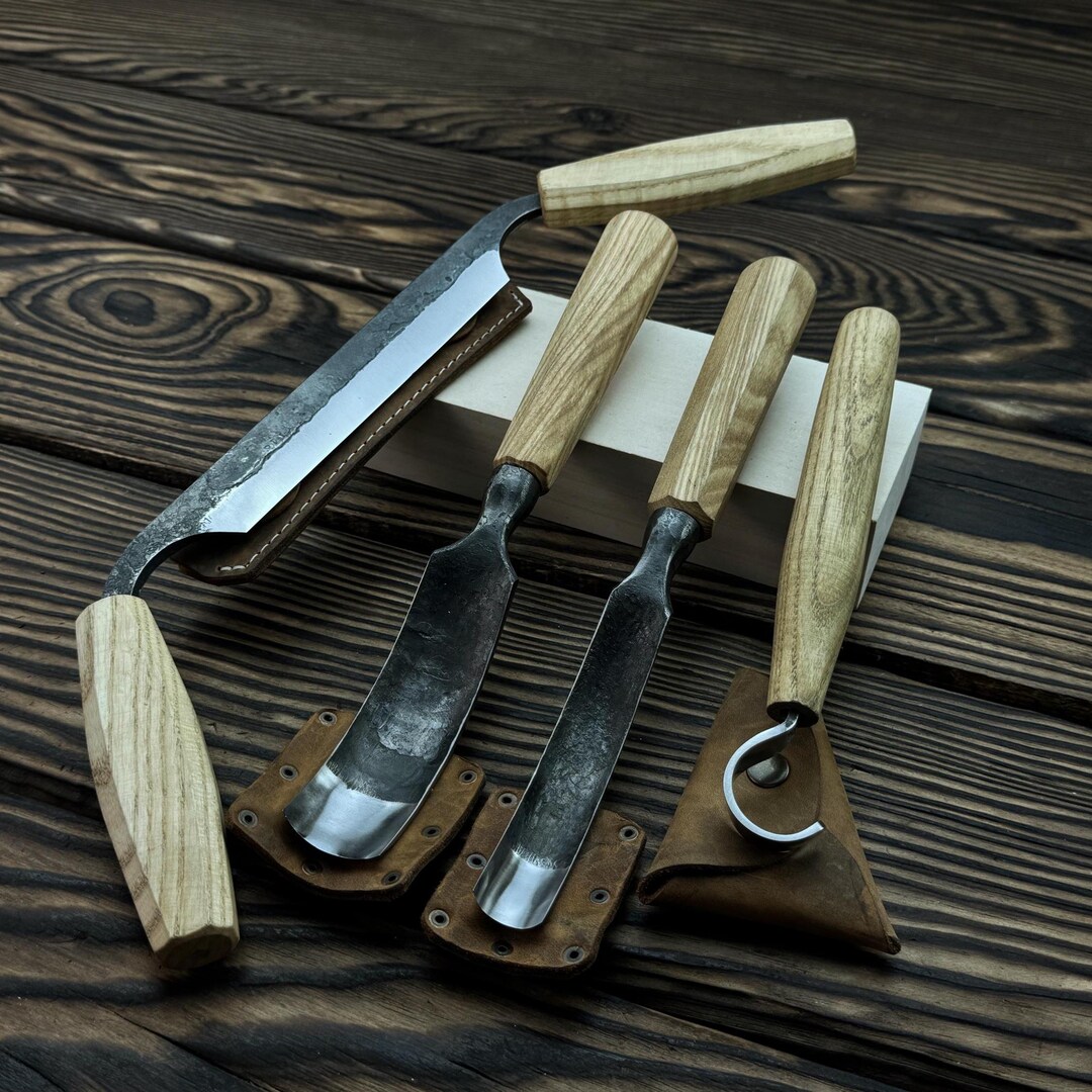 4-piece Hand-forged Wood Carving Knife Set. Carpentry Tools. Ergonomic ...