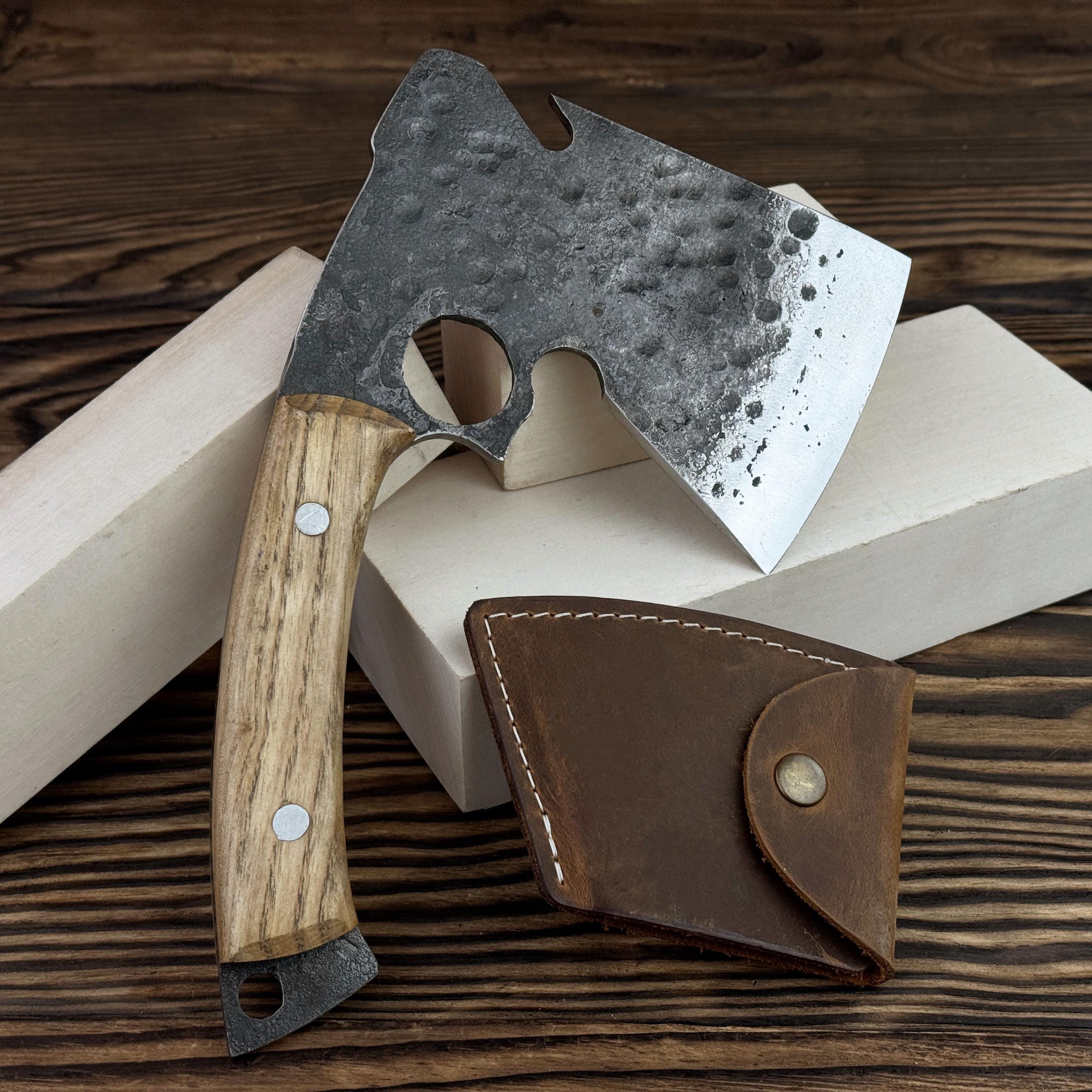 Hand-forged Chopping Axe With Sheath. Carbon Steel Blade. Ash Wood ...