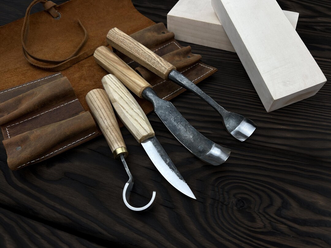 Hand-forged Wood Carving Tools. Set 4 PCS. Spoon Carving Knives. Bent ...