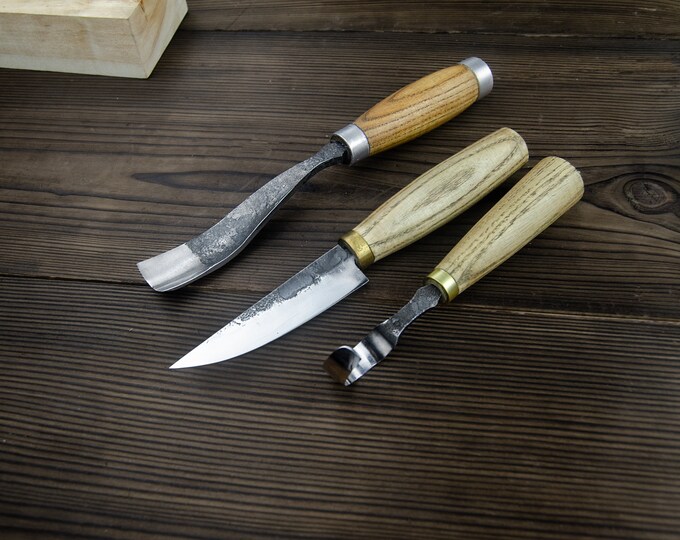 3-piece Hand Forged Wood Carving Tool Set. Spoons Bowls Carving Tools ...