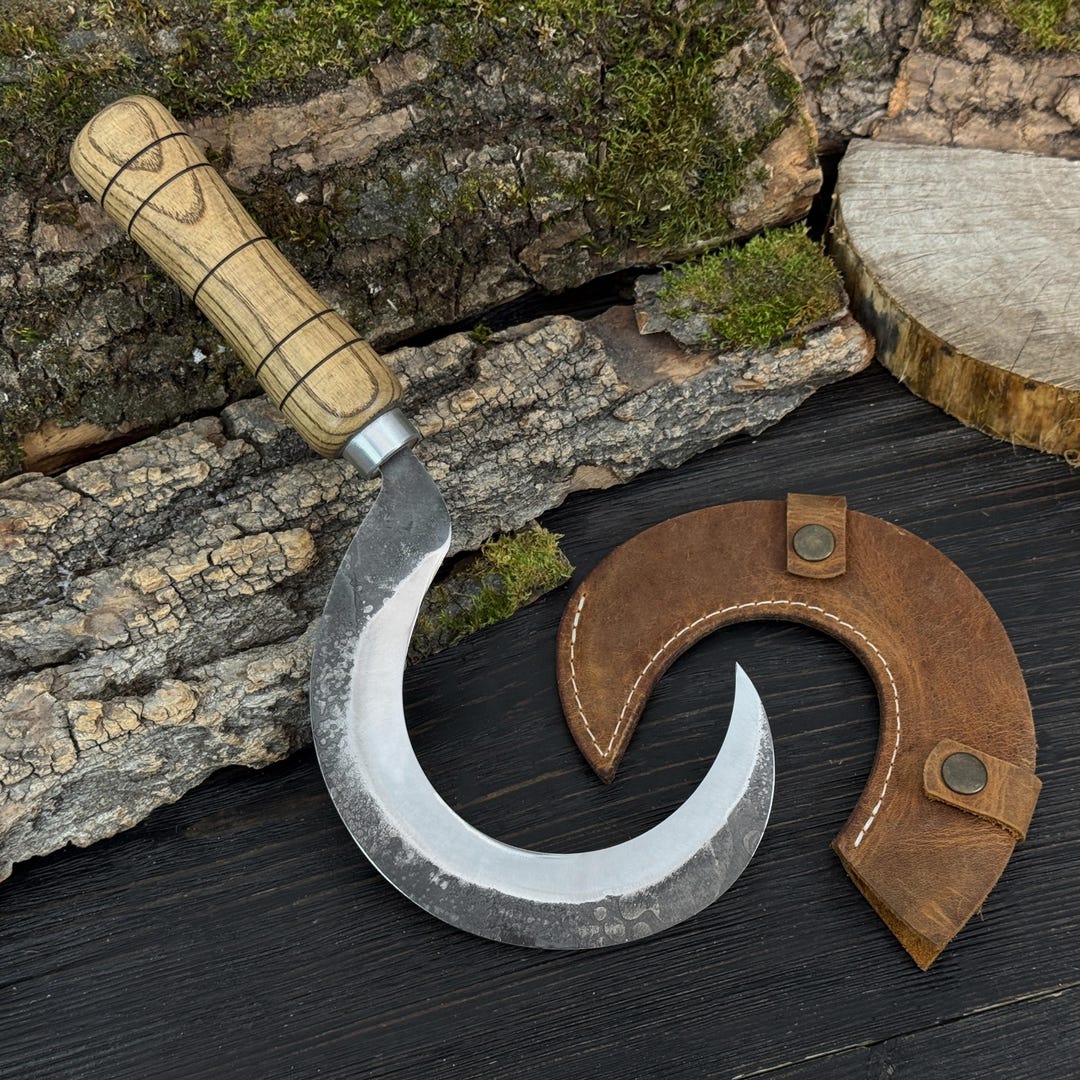 Hand-forged Garden Sickle. 52100 Steel Blade. Ash Wood Handle. Herb ...