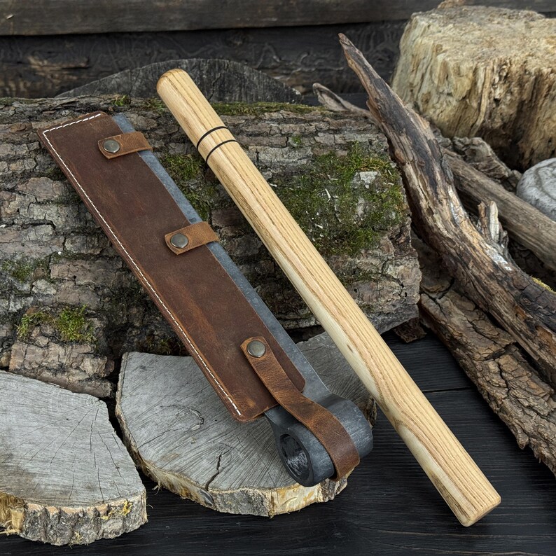 Wood Splitting Froe With Leather Sheath. Hand-forged Carbon Steel Blade ...