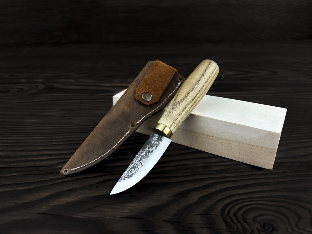 Hand-forged Sloyd Knife. Wood Carving Knife. Natural Ash Handle. Carbon ...
