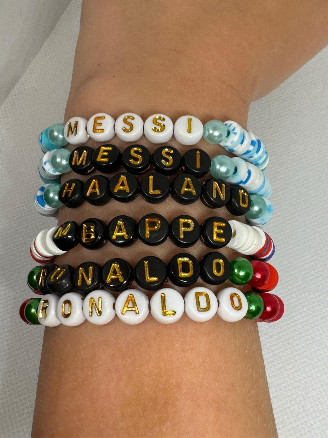 Football Clay Bead Bracelets Messi Ronaldo Mbappe Haaland and Many More ...