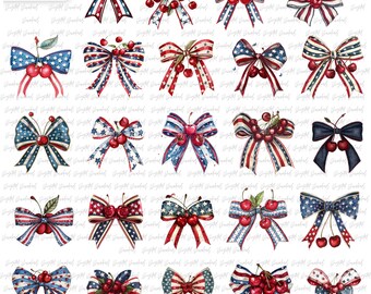 4th of July Coquette Bow Clipart, 16 Independence Day Girly Aesthetic ...