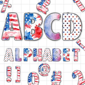 4TH July USA Flag Doodle Letters PNG Bundle, Red White & Blue Digital ...