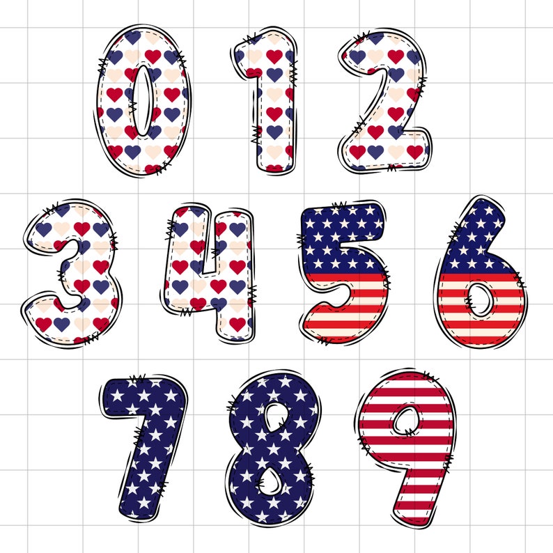 4th of July Doodle Alphabet Patriotic PNG Font American Flag Clipart ...