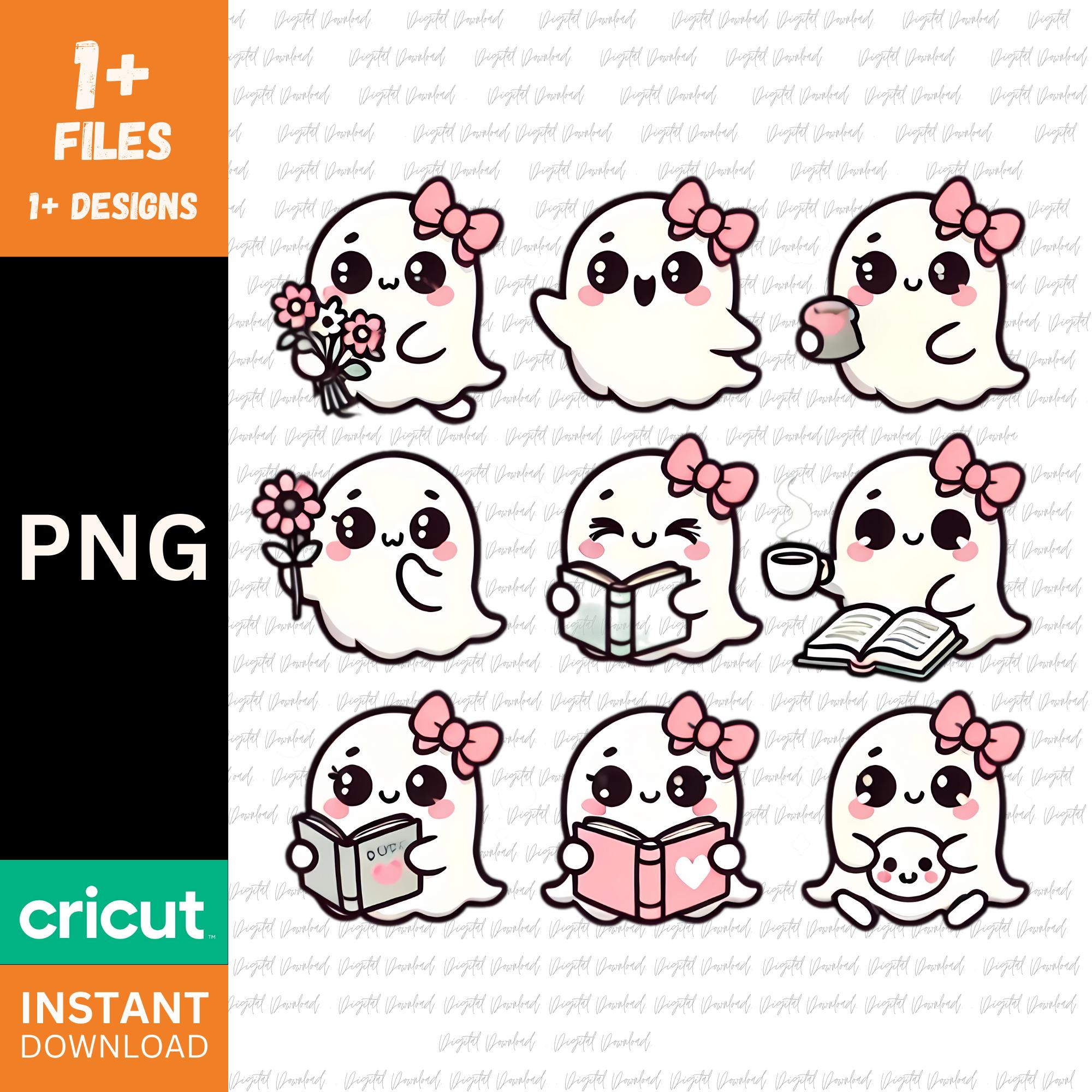 Pink Ghost Png Ghost Collage Svg PNG, Halloween Png Cute Pink Reading ...
