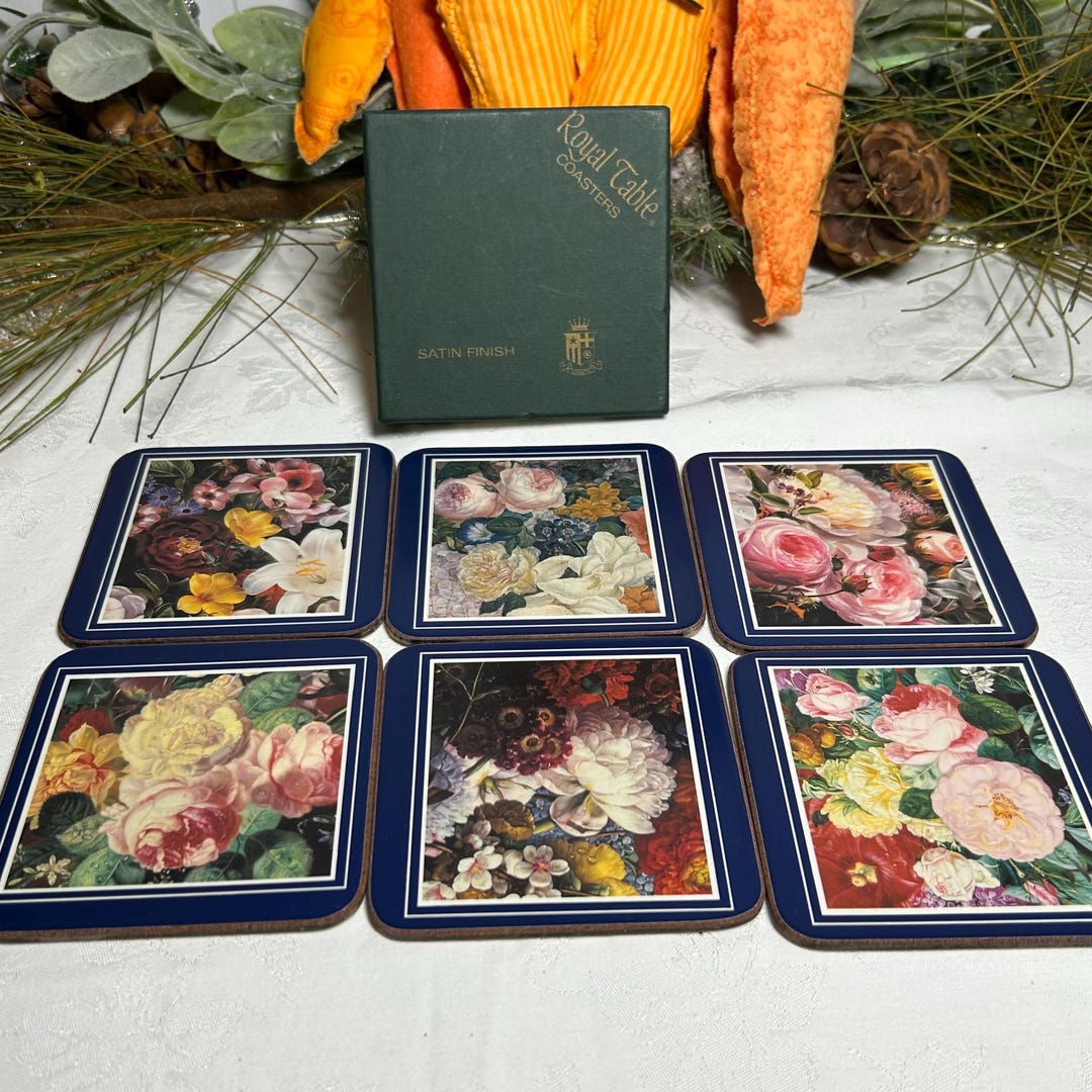 Royal Table Coasters Vintage Set of 6 Still Life Floral Made in England ...