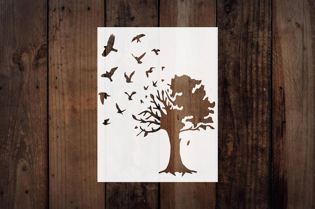 Birds Flying Out of Large Tree Plastic Stencil Nature DIY Craft ...