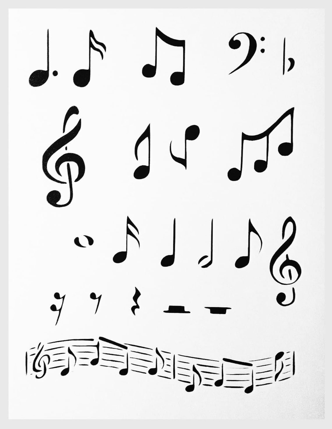 Sheet Music Notes Reusable Stencil 8.5x11 Inches Arts & Crafts Material ...