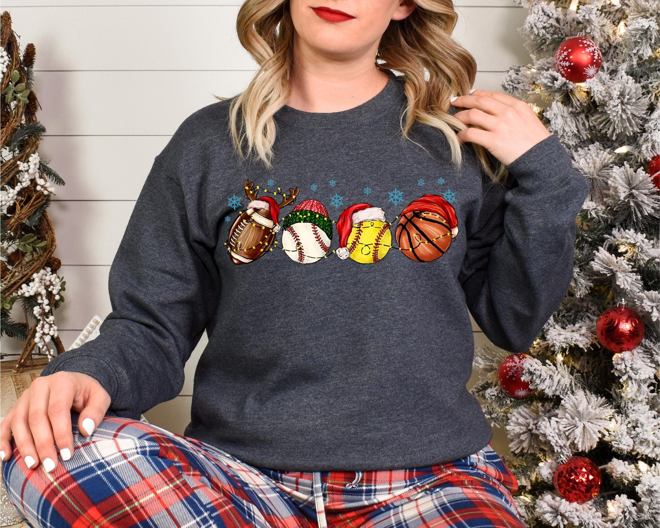 Sport Balls Christmas Lights Shirt, Santa Football Baseball Basketball ...