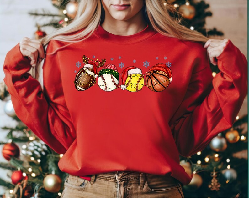 Sport Balls Christmas Lights Shirt, Santa Football Baseball Basketball ...