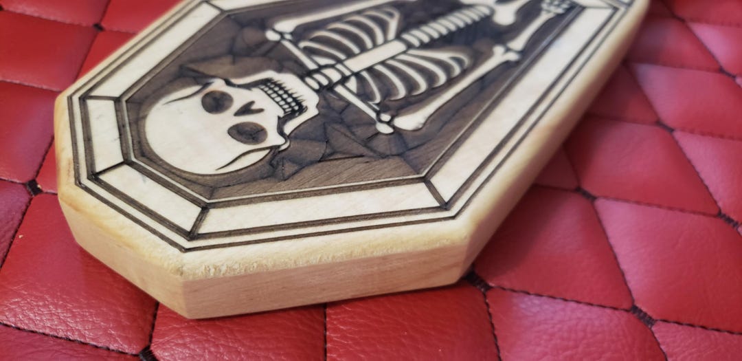 The Bone Collector – Coffin-shaped Wooden Paddle With Etched Skeleton ...