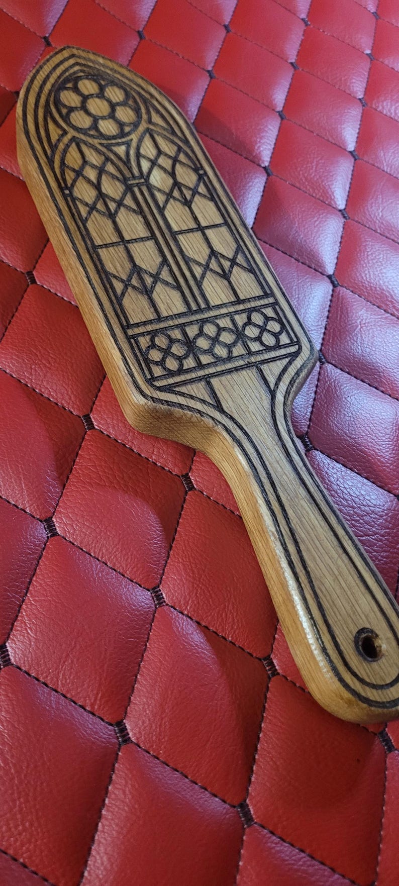Heavy Gothic Cathedral Stained Glass Window BSDM Gear Paddle – White ...
