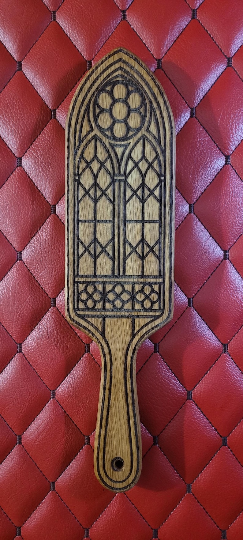 Heavy Gothic Cathedral Stained Glass Window BSDM Gear Paddle – White ...