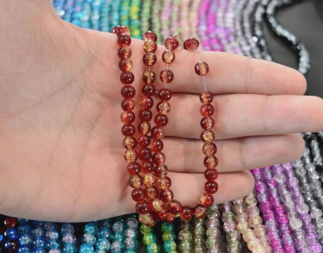 5.5x6mm Red and Harvest Gold Two Tone Crackle Glass Beads, 30 Inch ...
