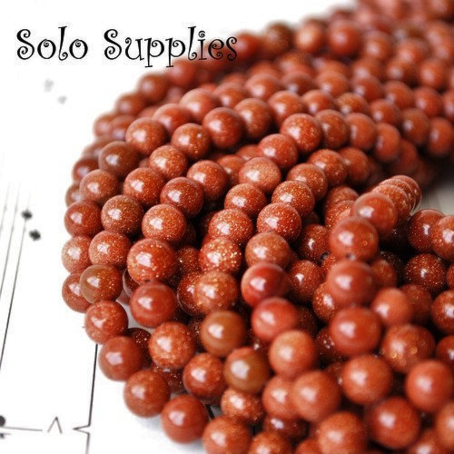 Goldstone Beads Shimmery Coppery Round Manmade Material Faux Gemstone ...