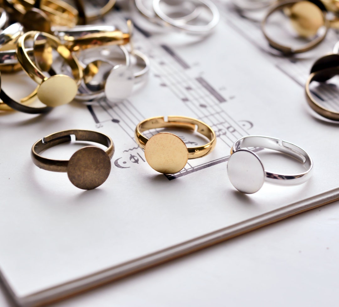 Adjustable Rings With 10mm Flat Pad - Half Round Shank, Adjust to Fit ...