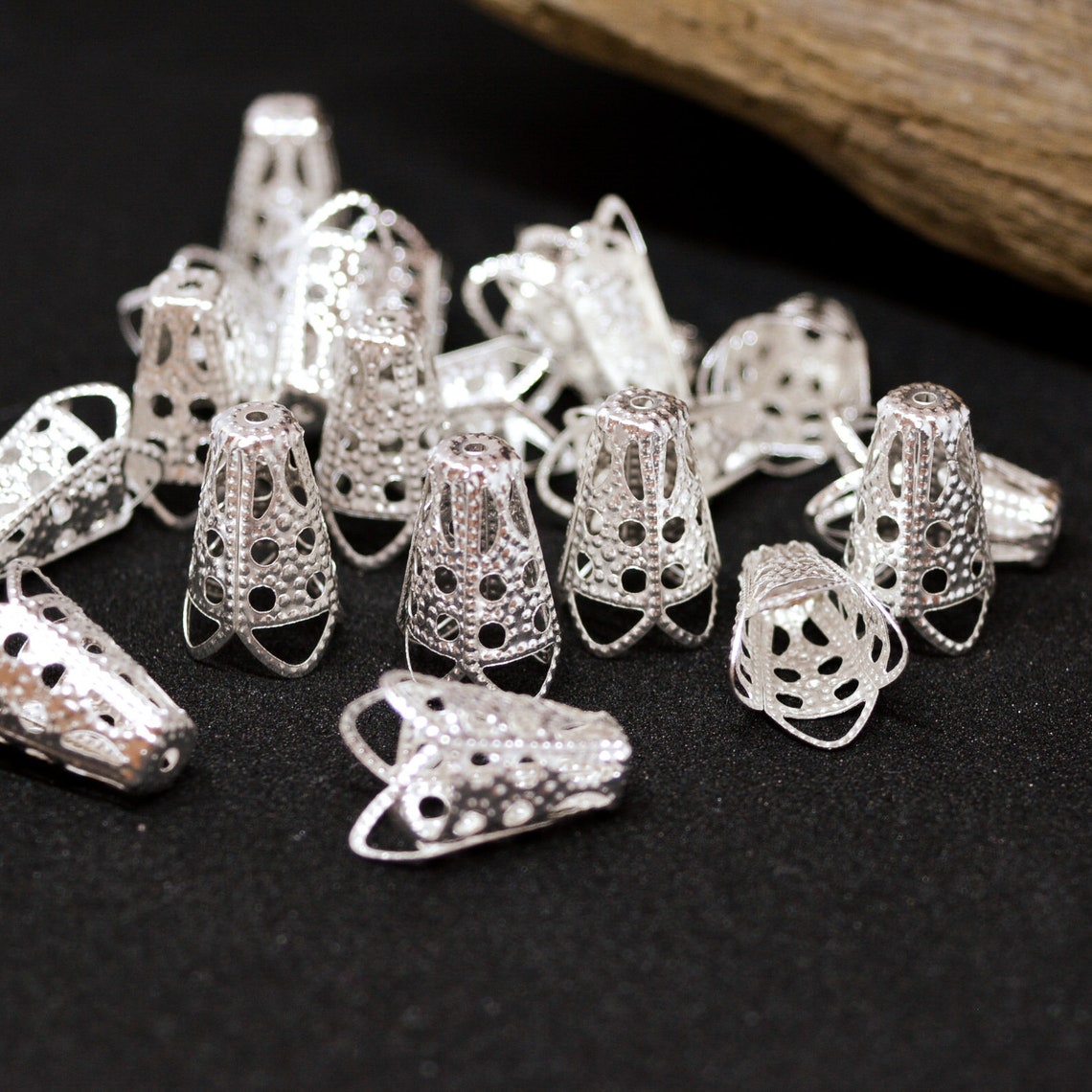 16x10mm Bead Cones in Shiny Silver Bendable 4 Petal Filigree - Etsy