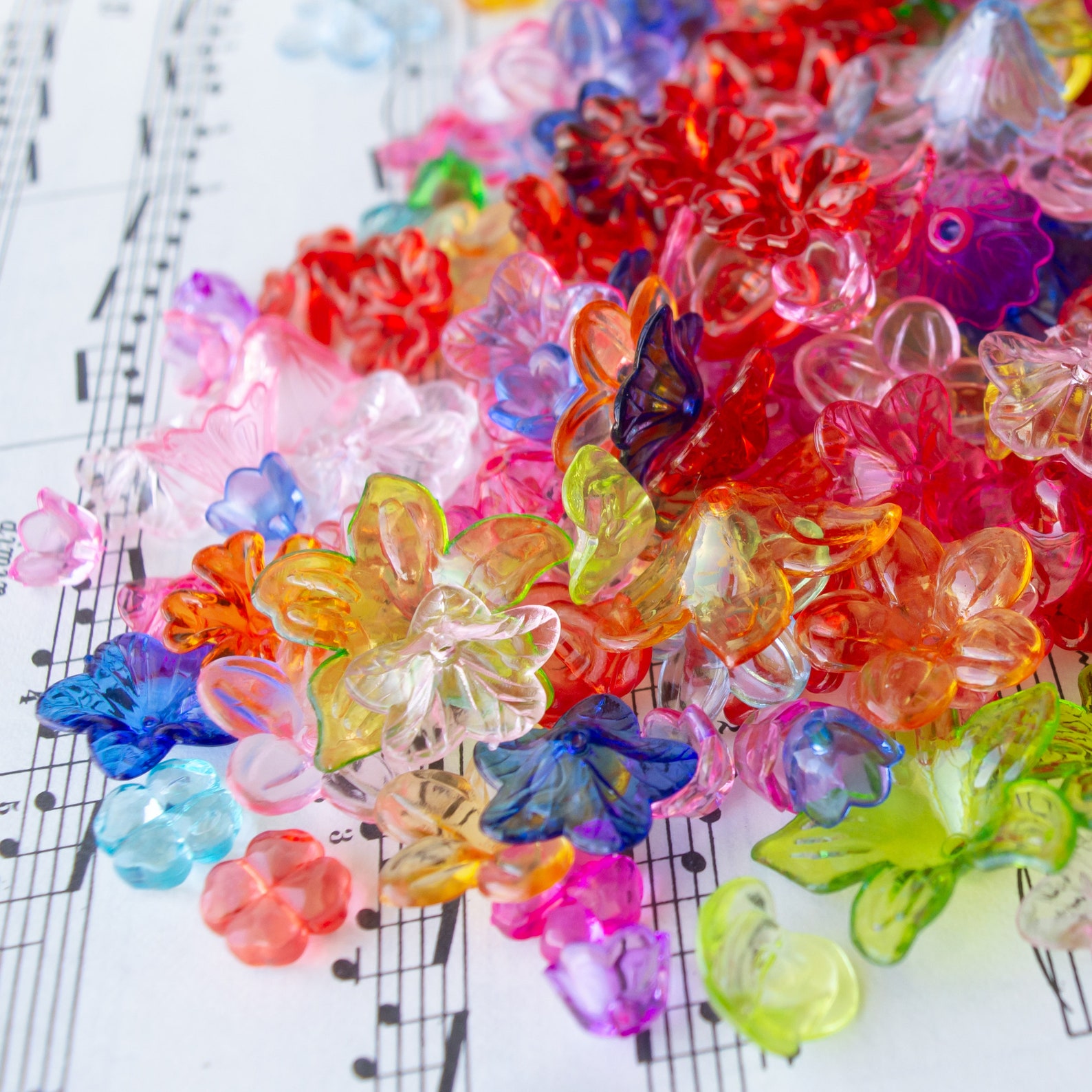 Transparent Acrylic Flower Beads in Assorted Styles and Colors, Clear ...