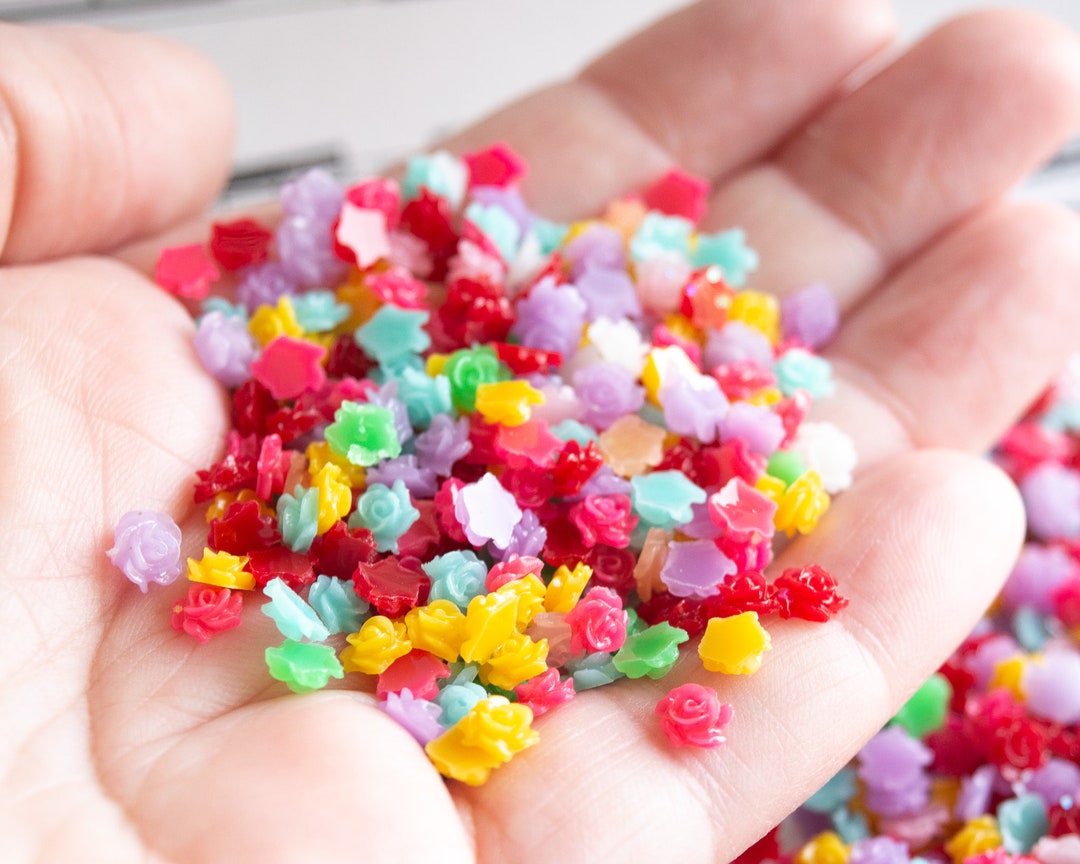 5.5mm Tiny Resin Roses Mixed Colors Flatback Cabochons for DIY Slime ...