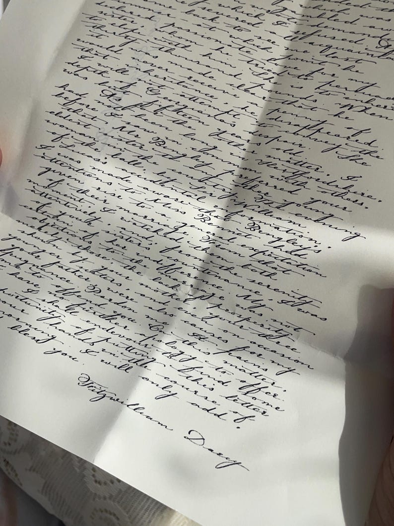Mr. Darcy Letter to Elizabeth Bennet: Pride and Prejudice Replica - Etsy
