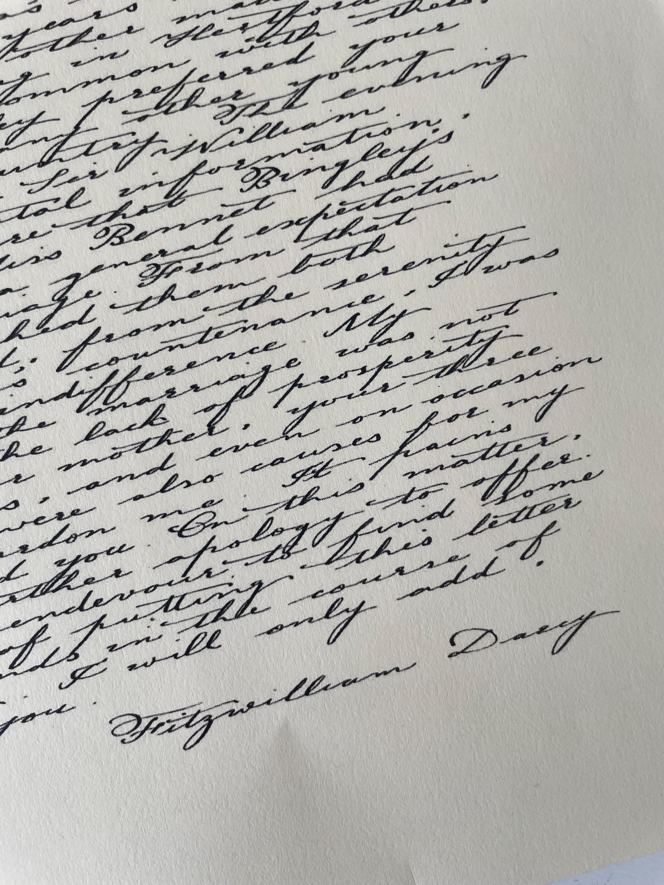 Mr. Darcy Letter to Elizabeth Bennet Print: Pride and Prejudice ...